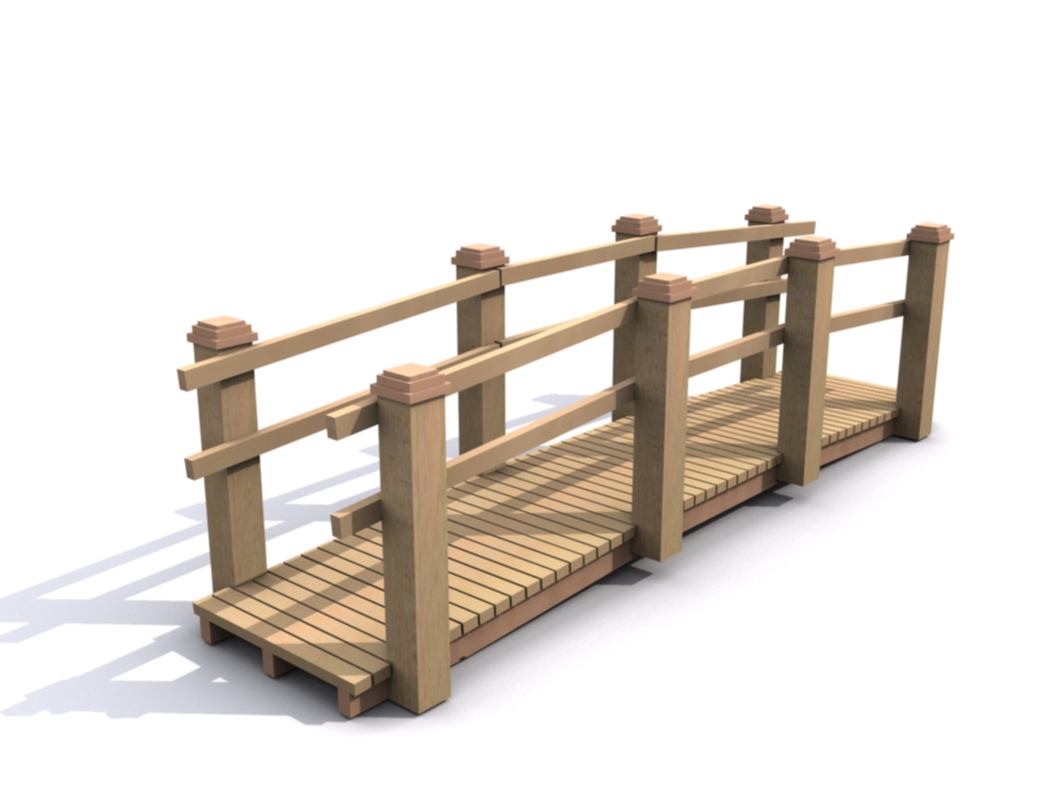 3d model garden landscape bridge pond