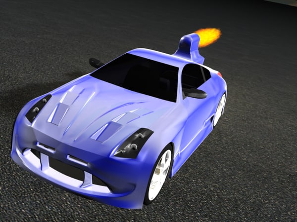 3d model cool rocket car flames