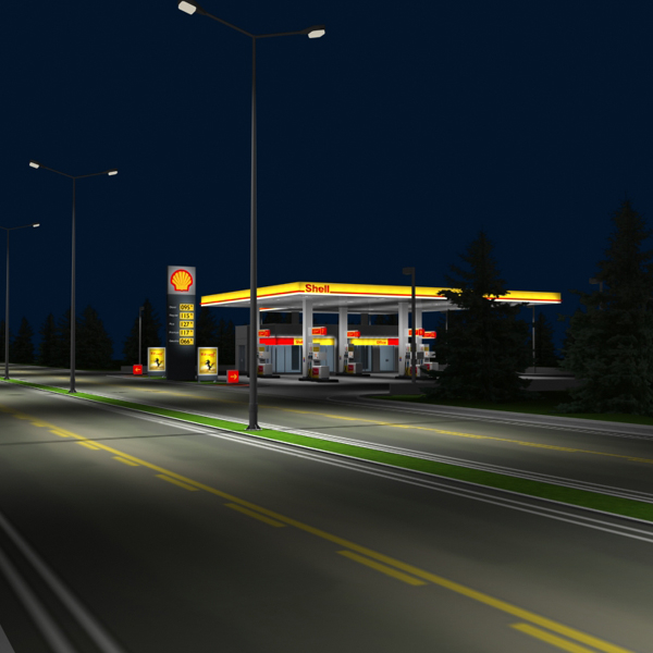 3d model of shell gas station night