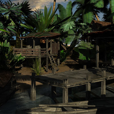 3d tropic level ps2 trees bushes model