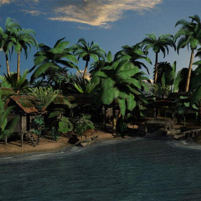 3d tropic level ps2 trees bushes model