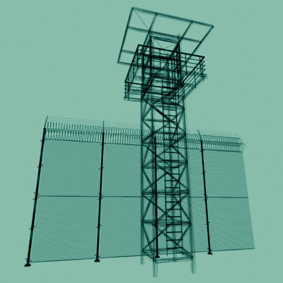 3d model prison guard tower fence