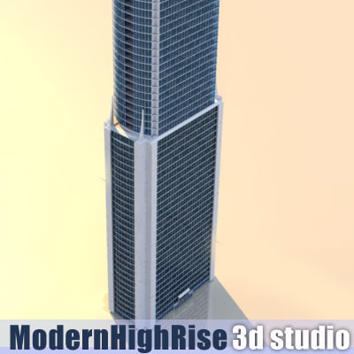 3d 66 story modern rise building model