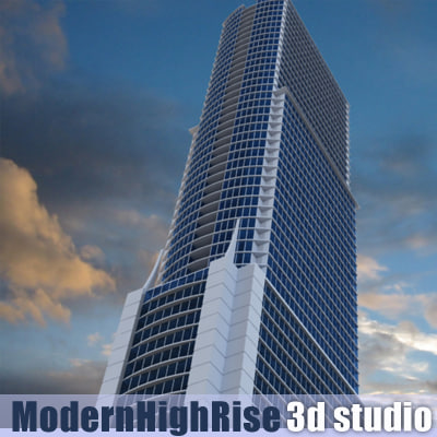 3d 66 story modern rise building model