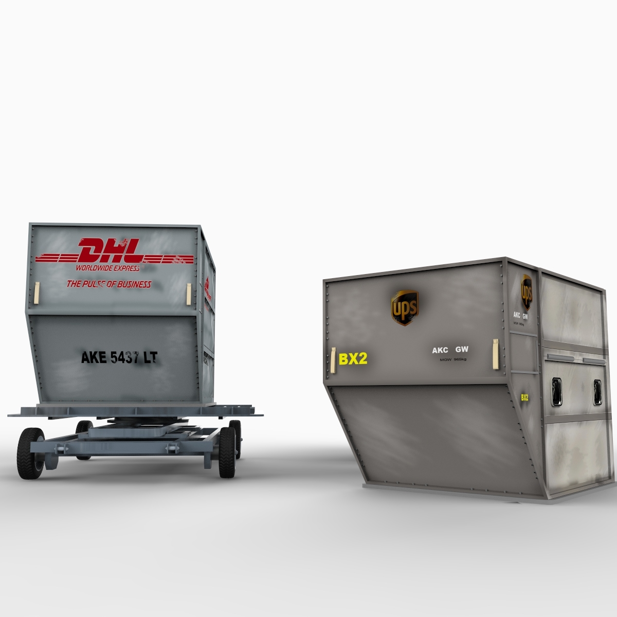 3d model airline containers trolley load