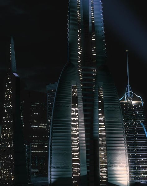 realistic night city modern 3d model