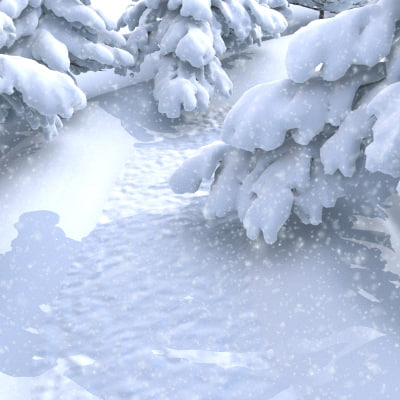 3d winter conifer forest snow model