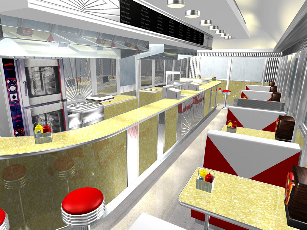3d diner interior exterior american model