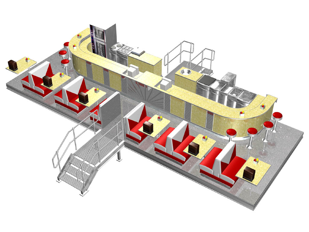 3d diner interior exterior american model