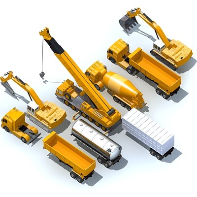 3d construction vehicles pack model