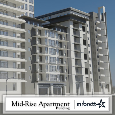 mid-rise luxury apartment building 3d dxf