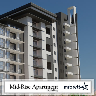 mid-rise luxury apartment building 3d dxf