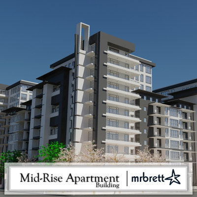 mid-rise luxury apartment building 3d dxf