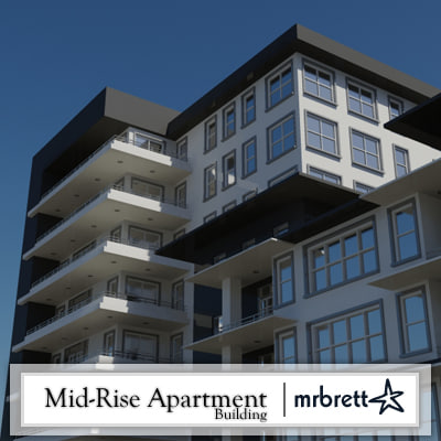 mid-rise luxury apartment building 3d dxf