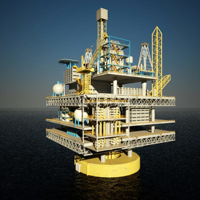 spar oil platform 3d model