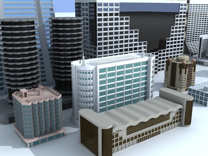 3d small medium rise buildings