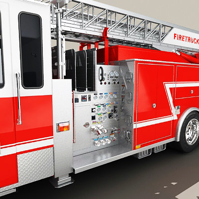 3d model aerial ladders truck engine