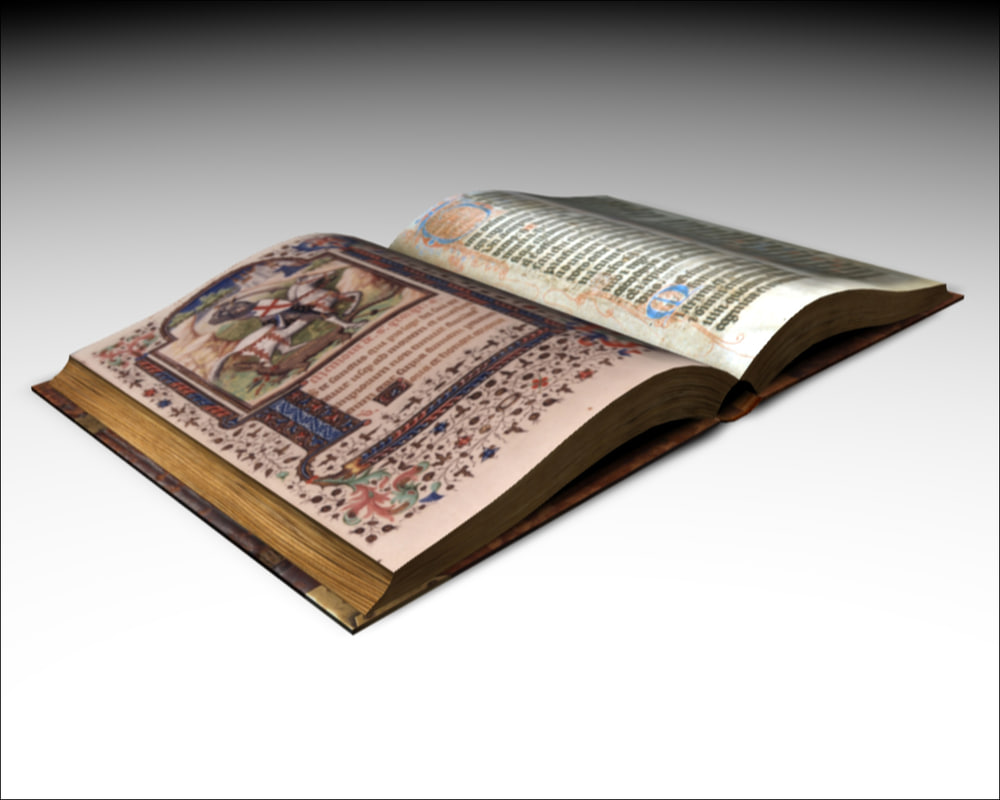 3d open medieval manuscript book