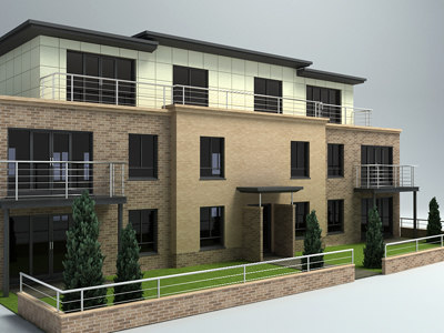 3d model of 3 storey apartment modern