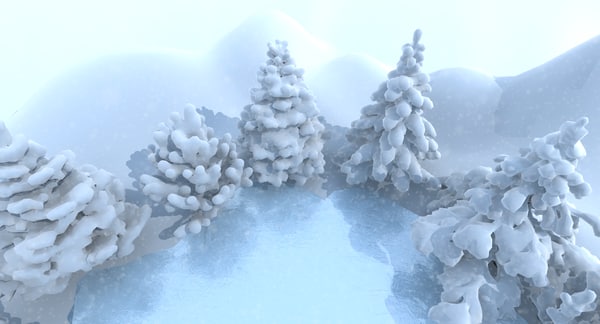 3d model winter scene lake conifer trees