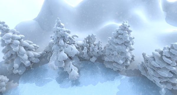 3d model winter scene lake conifer trees