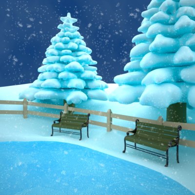 3d winter pond scene snow model