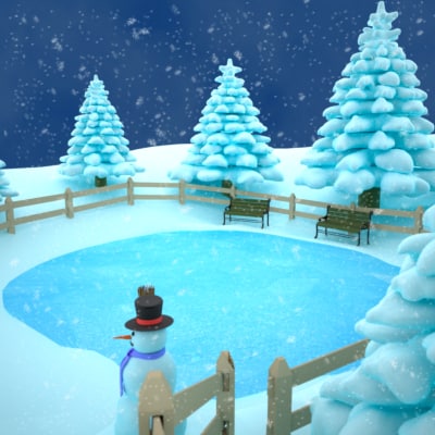 3d winter pond scene snow model