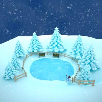 3d winter pond scene snow model