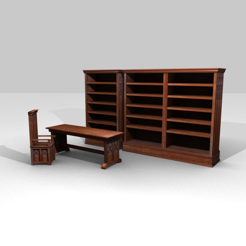 medieval library set bookcases blend