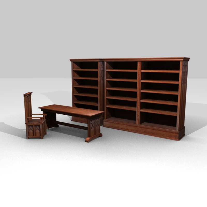 medieval library set bookcases blend