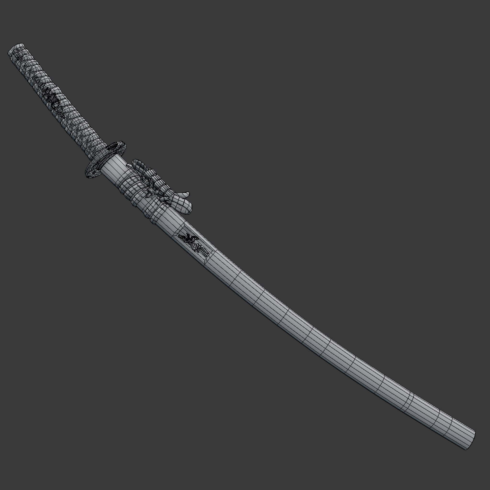 3d model historical katana fish