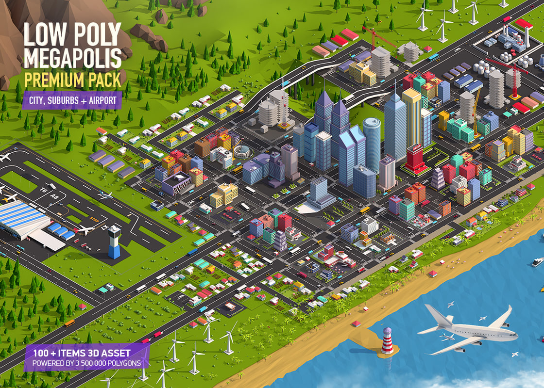 Megapolis buildings airport landscape model | 1146310 | TurboSquid