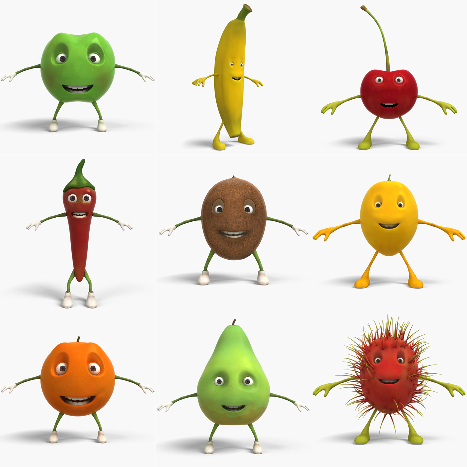Fruit cartoon pack 3D model - TurboSquid 1150850