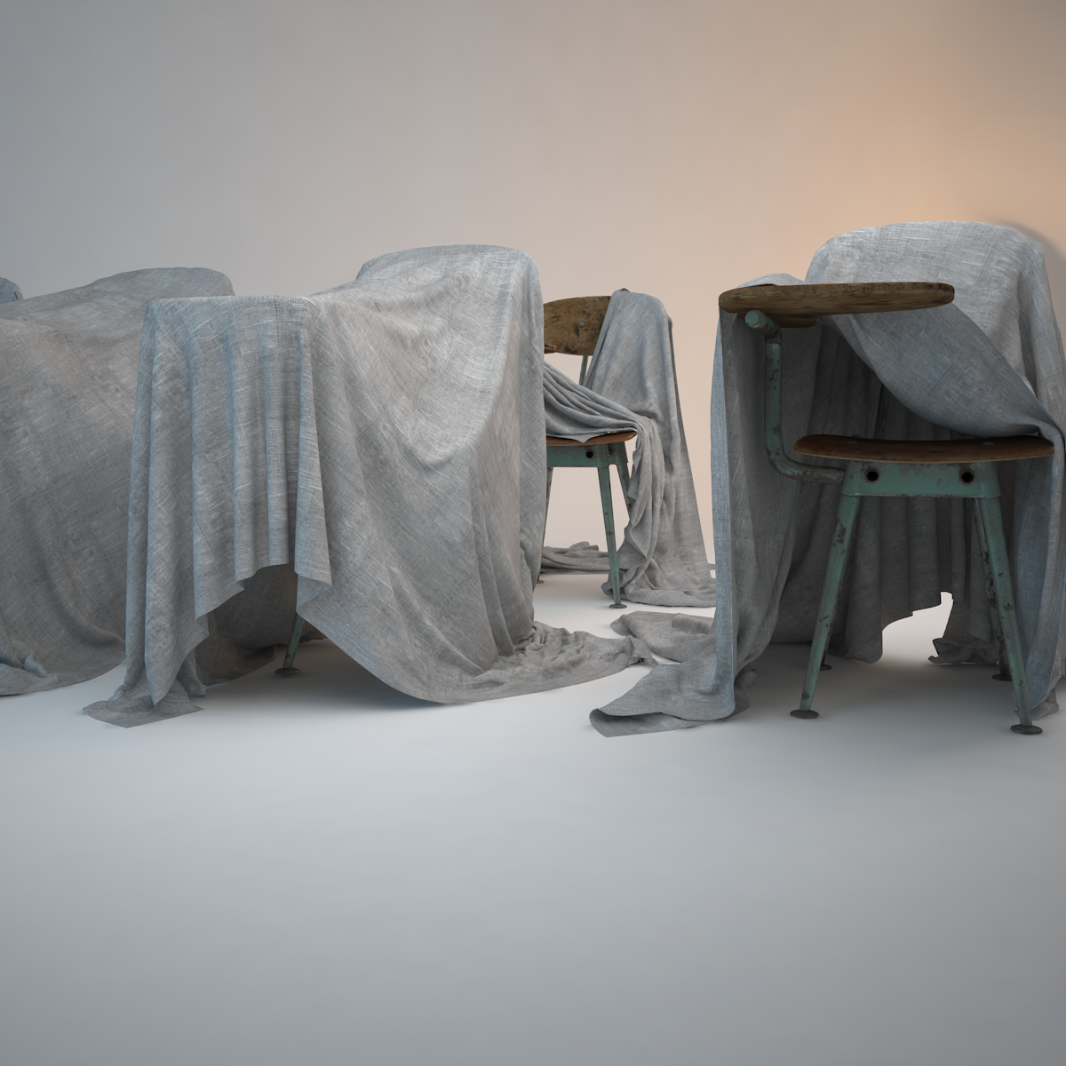 School chair covered sheet 3D model - TurboSquid 1155422