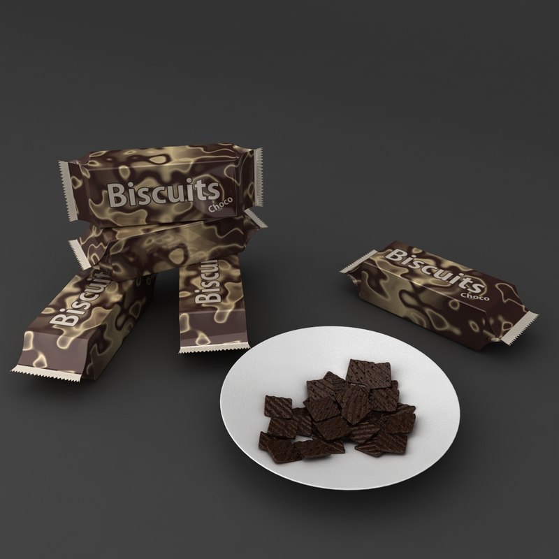 3D biscuit packets plate - TurboSquid 1160564