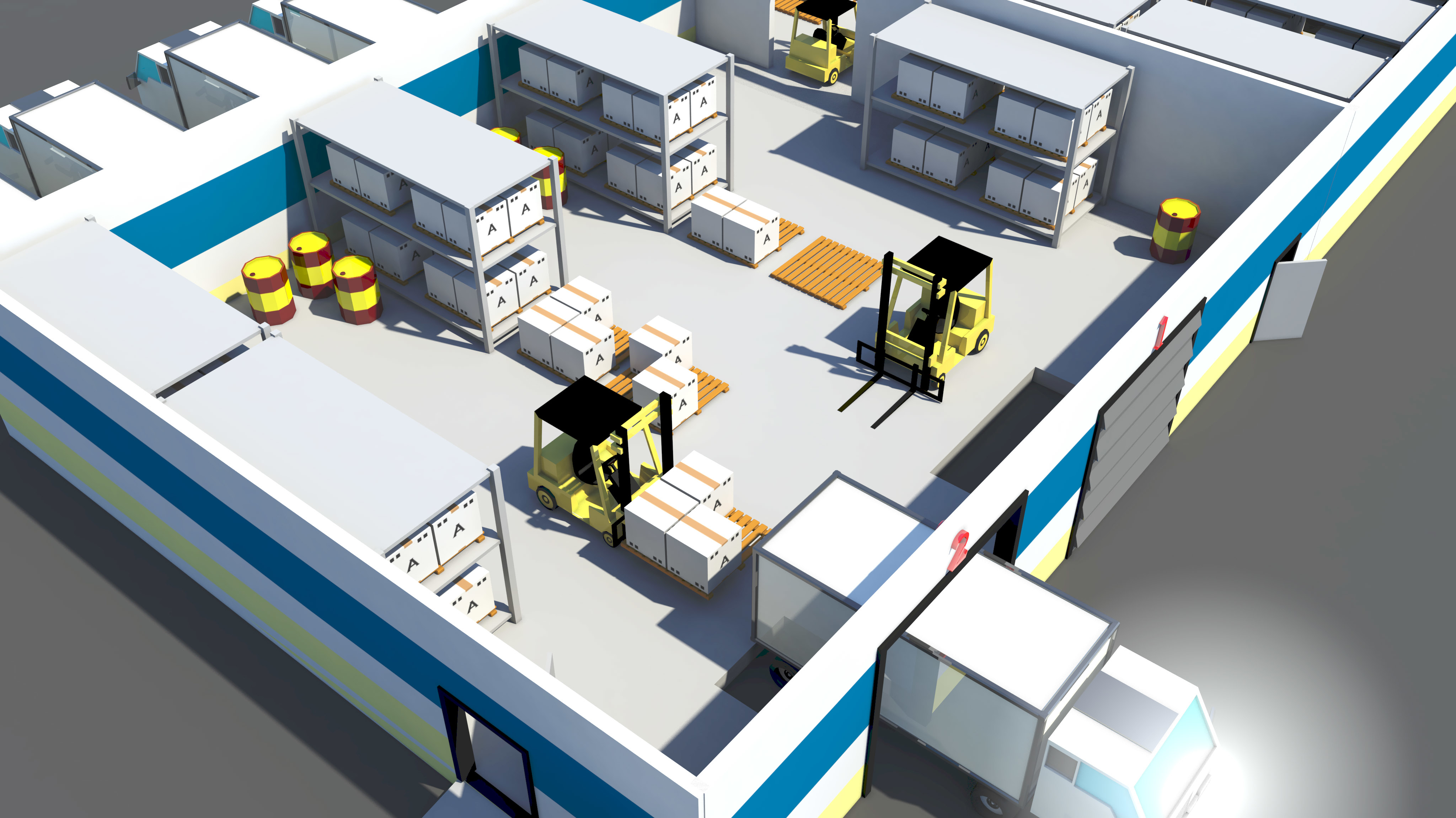 Armazém Low Poly com Empilhadeira e Caminhão Modelo 3D - TurboSquid 1179520