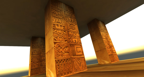 3d historical aztec stone wall