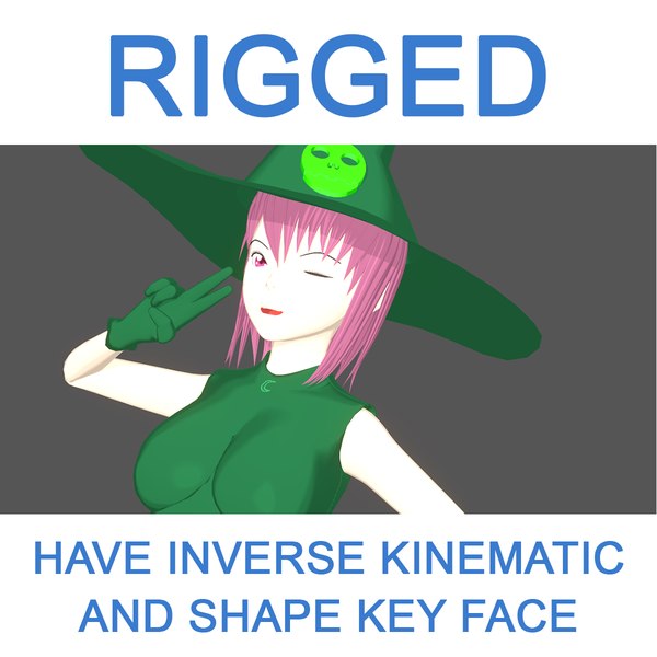 modelo 3d Rigged Green Witch Girl con varilla de calavera - TurboSquid ...