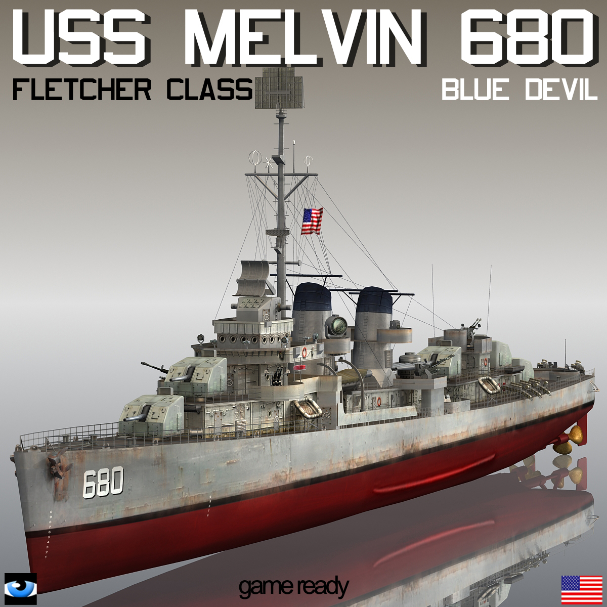modèle 3D de USS Melvin DD-680 Destructeur de classe Fletcher Blue ...