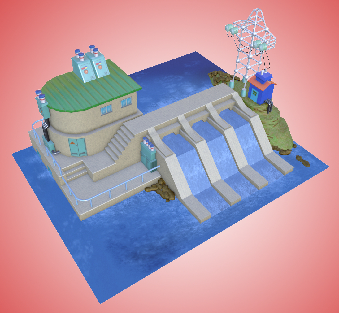 3D model cartoon drawn dam - TurboSquid 1233886