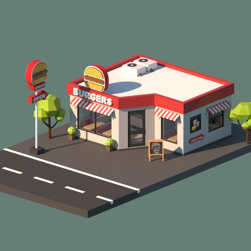 3D fast food building - TurboSquid 1243133