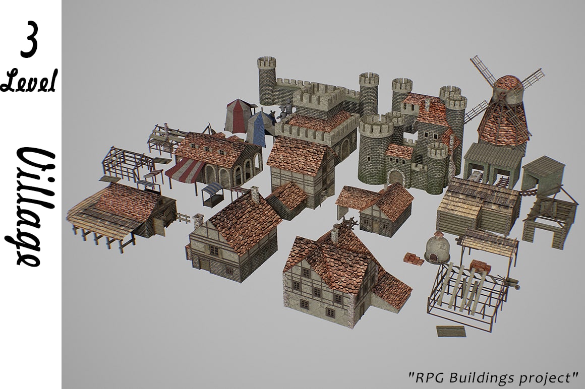 3D medieval village buildings model - TurboSquid 1262262