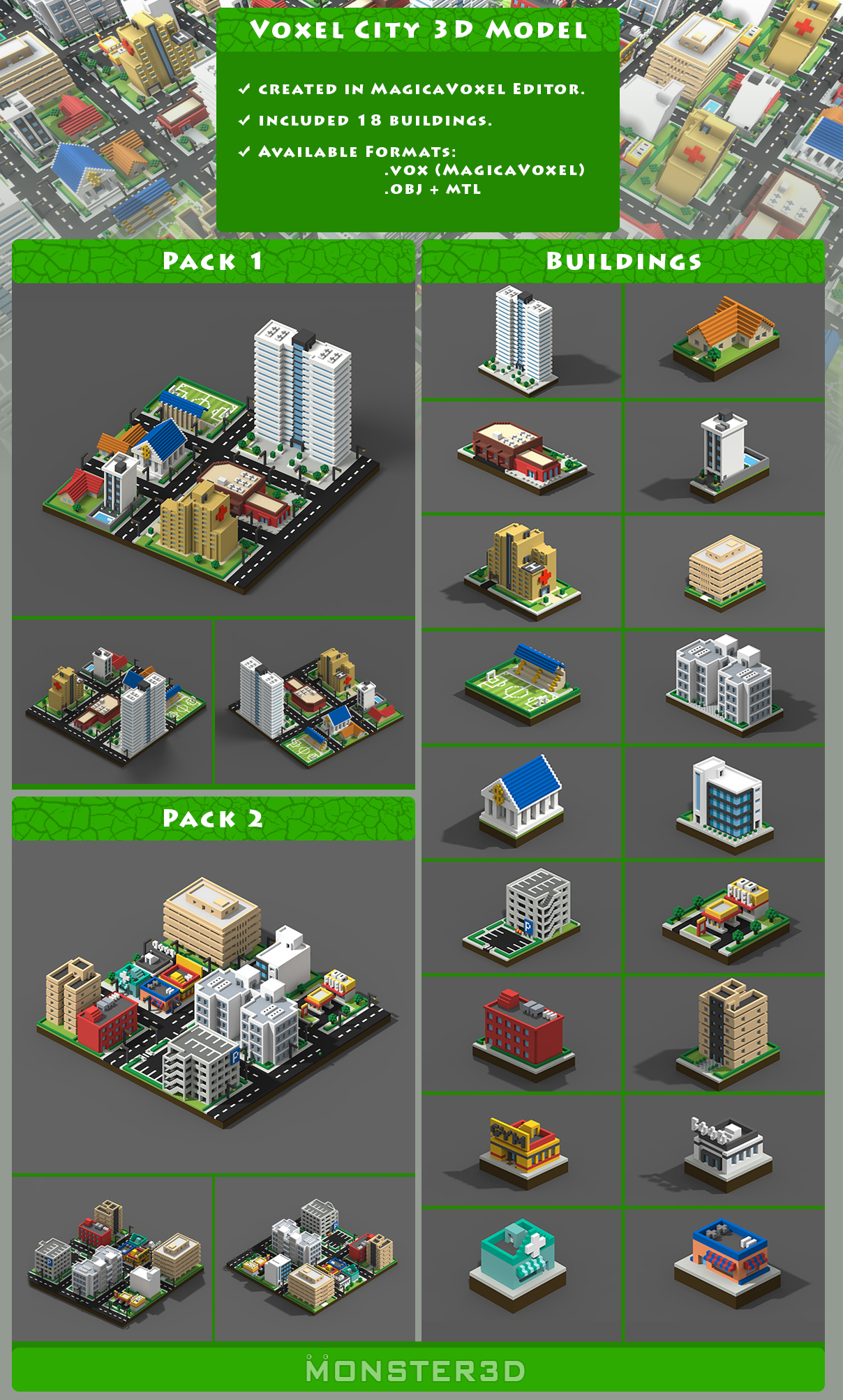 Voxel city buildings 3D model - TurboSquid 1275858