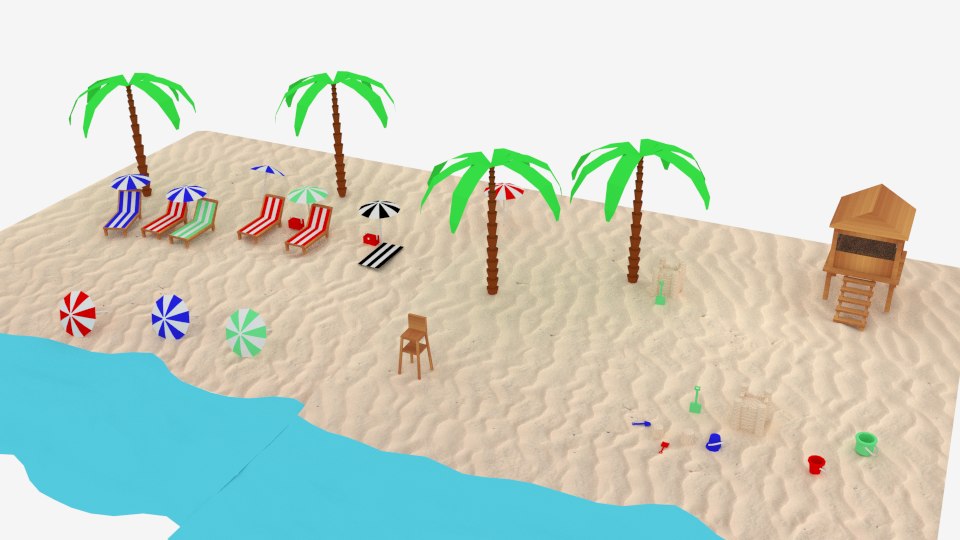 3D beach scene basic model - TurboSquid 1280629