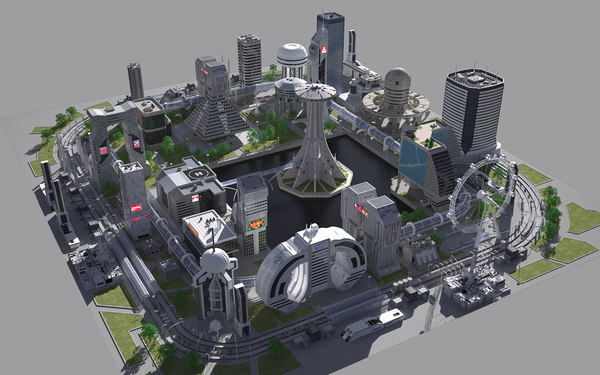3d block futuristic city