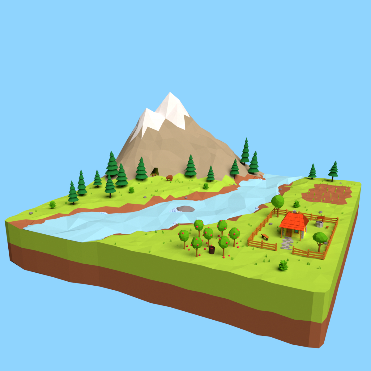 Cartoon mountain landscape scene 3D model - TurboSquid 1301686