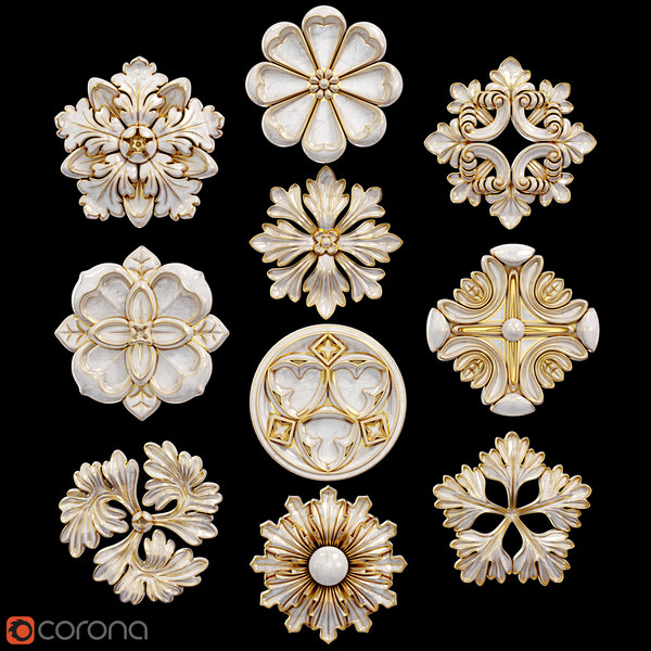 Decorative wall rosettes set model - TurboSquid 1311564
