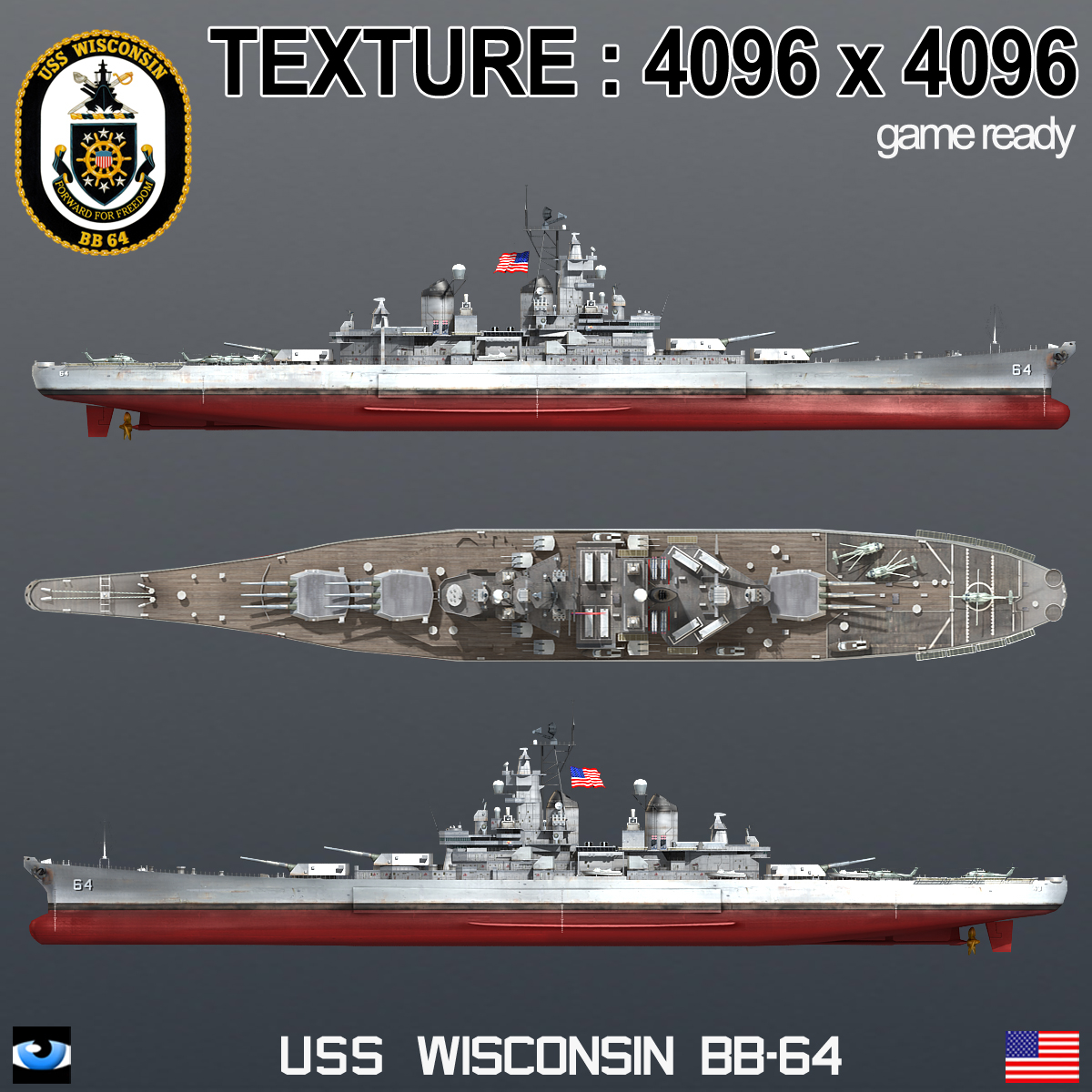 Uss wisconsin bb-64 3D model - TurboSquid 1317112