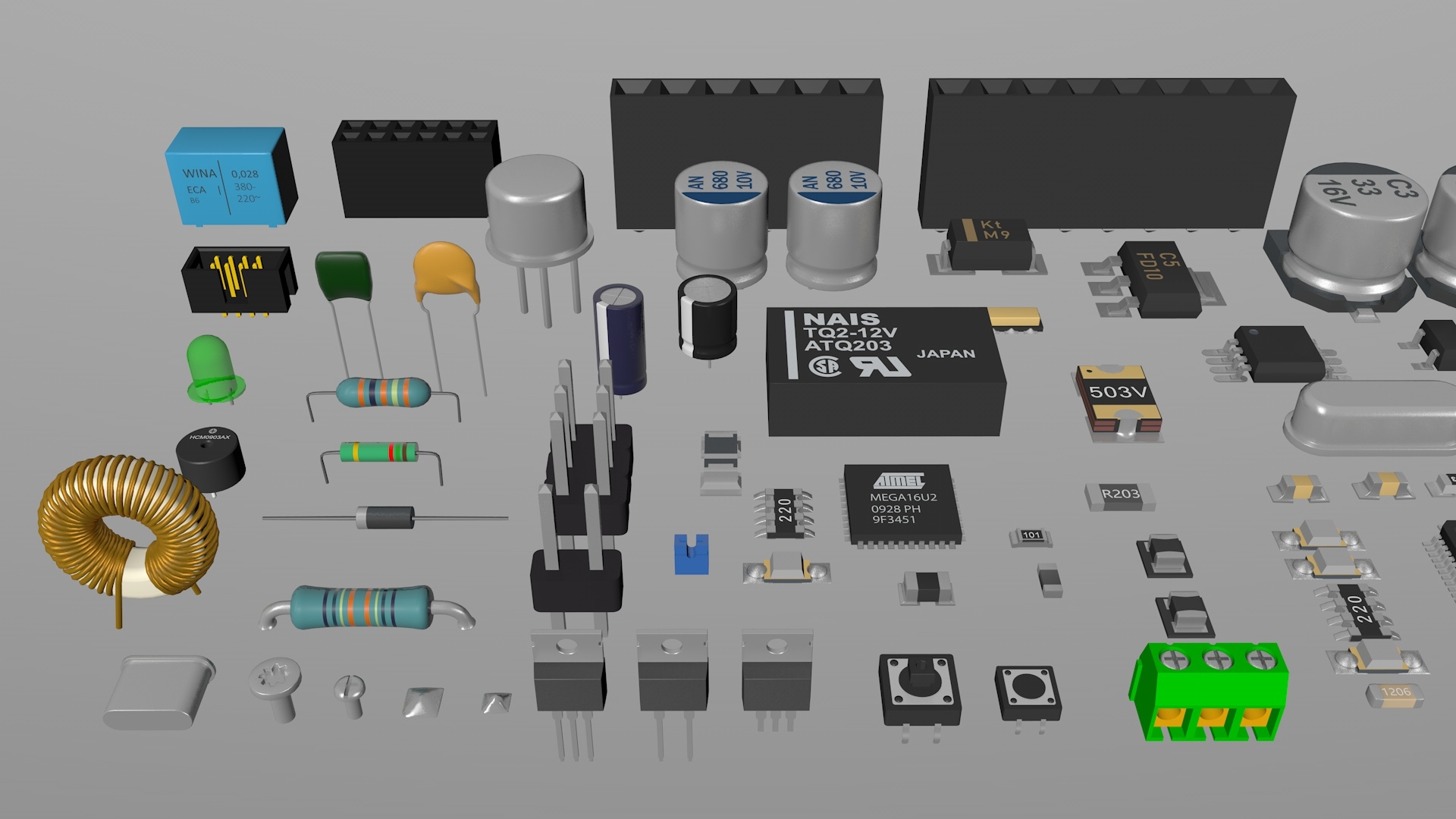 Komponenty elektroniczne do płytki drukowanej Model 3D - TurboSquid 1323118