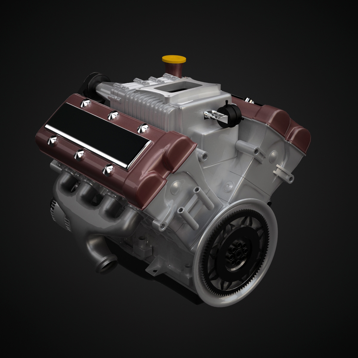 3d modern v8 engine supercharger